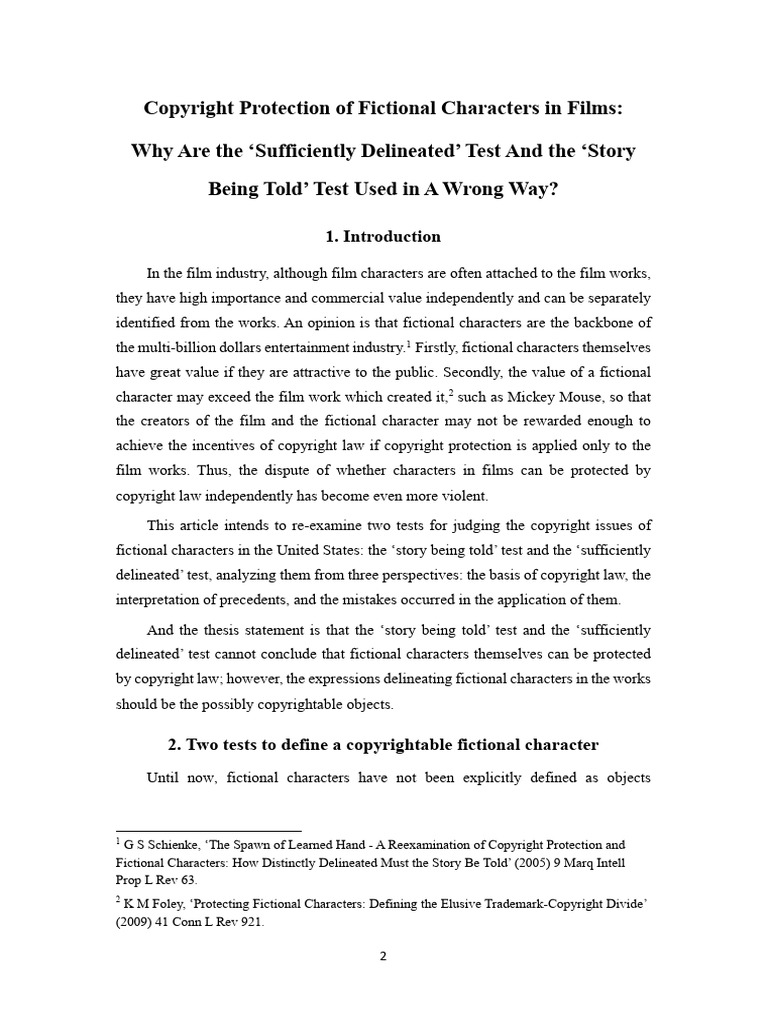 Example Essay - Character Protection | PDF | Copyright | Substantial ...