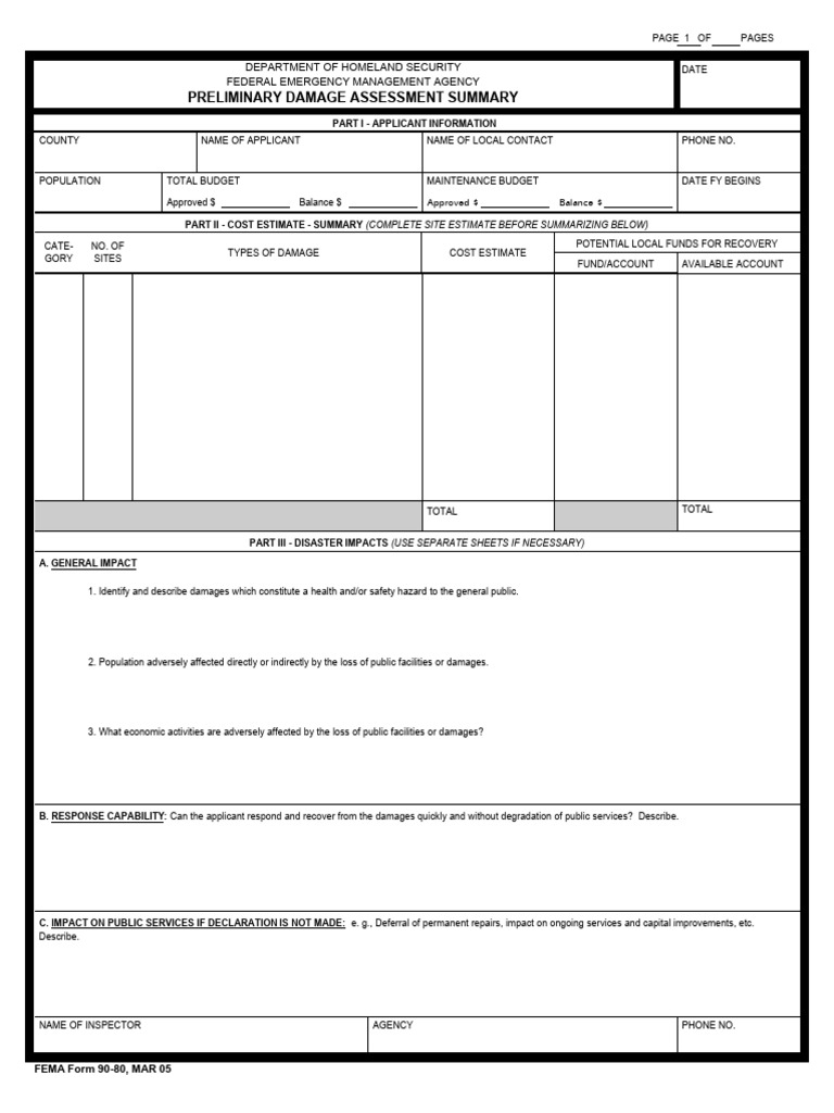 Form 90-80 Preliminary Damage Assesment Summary | PDF | Federal ...