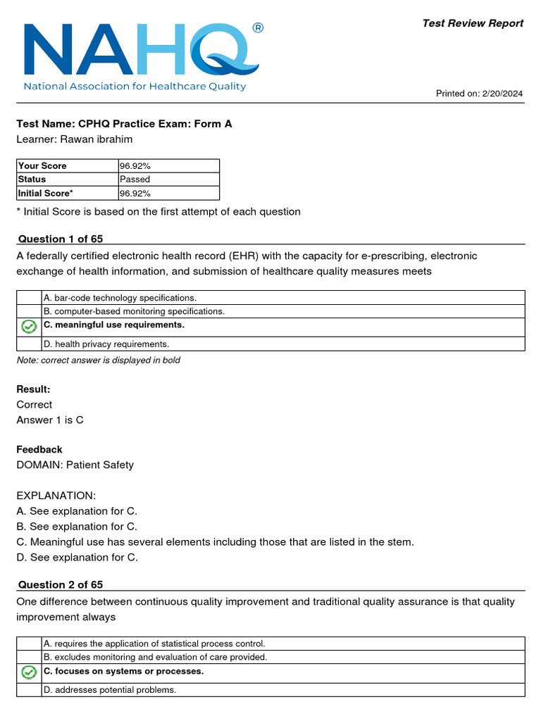 Test Review Result | PDF | Patient Safety | Data Analysis