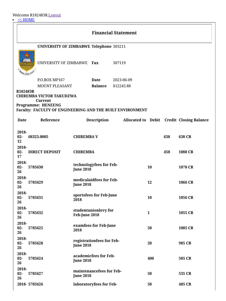 University of Zimbabwe Student Registration - StudentDetails | PDF