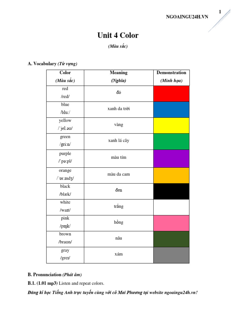 Unit 4 Color: (Màu sắc) | PDF