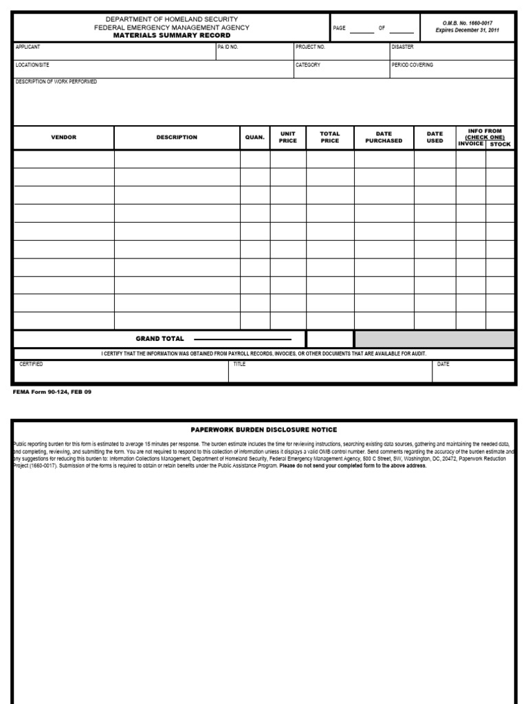 Form 90-124 Materials Summary Record | PDF | Federal Emergency ...