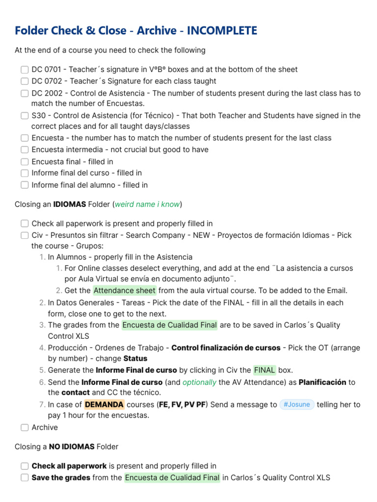Folder Check & Close - Archive - INCOMPLETE | PDF