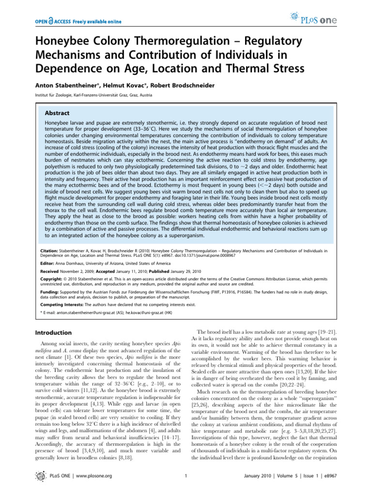 Honeybee Colony Thermoregulation - Regulatory Mechanisms and ...