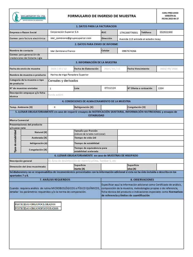 Formulario de Ingreso de Muestras | PDF | Tarjeta de crédito