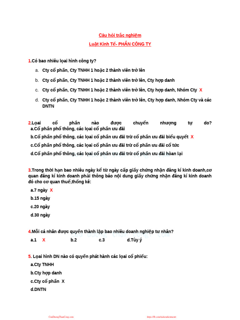 Luat-Kinh-Te - Cau-Hoi-Trac-Nghiem-Luat-Kinh-Te - (Cuuduongthancong - Com) | PDF