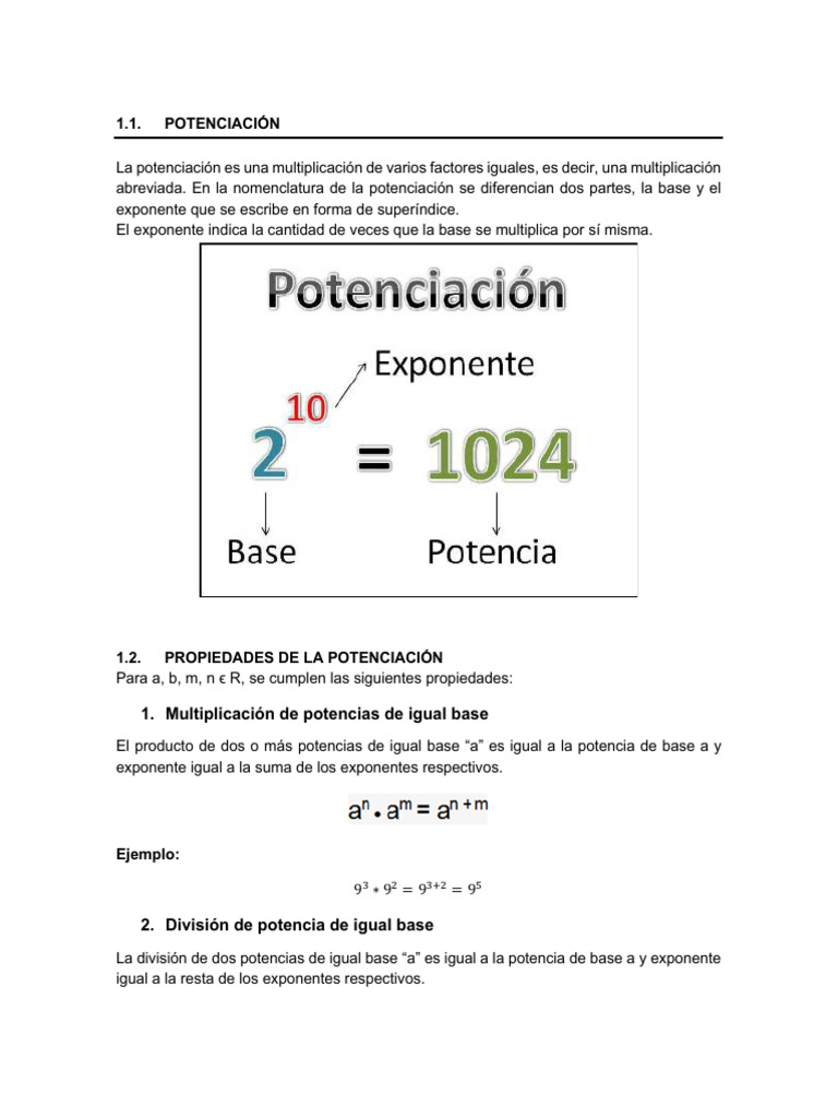 Guía de Potenciación y Radicación | PDF | Exponenciación | Multiplicación