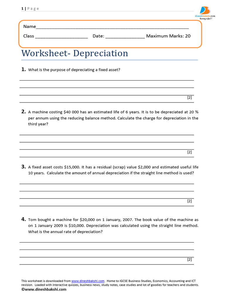Worksheet Depreciation 2 | PDF | Depreciation | Balance Sheet