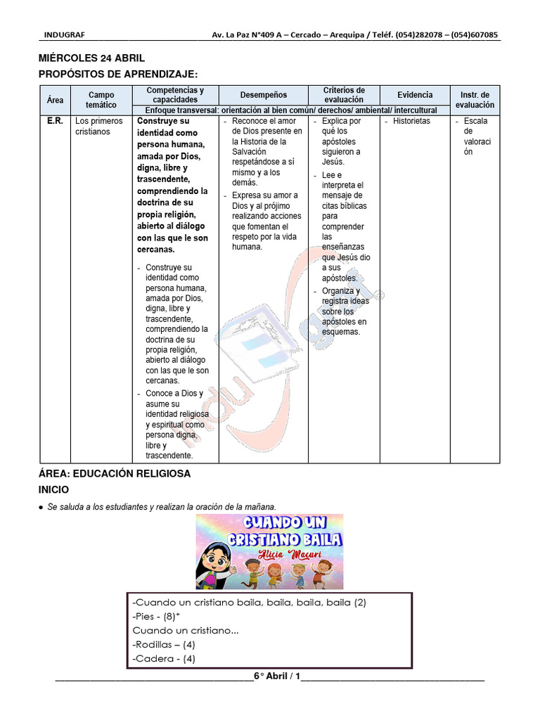 6° Grado - Educación Religiosa - Dia 24 de Abril | PDF | Jesús | eucaristía