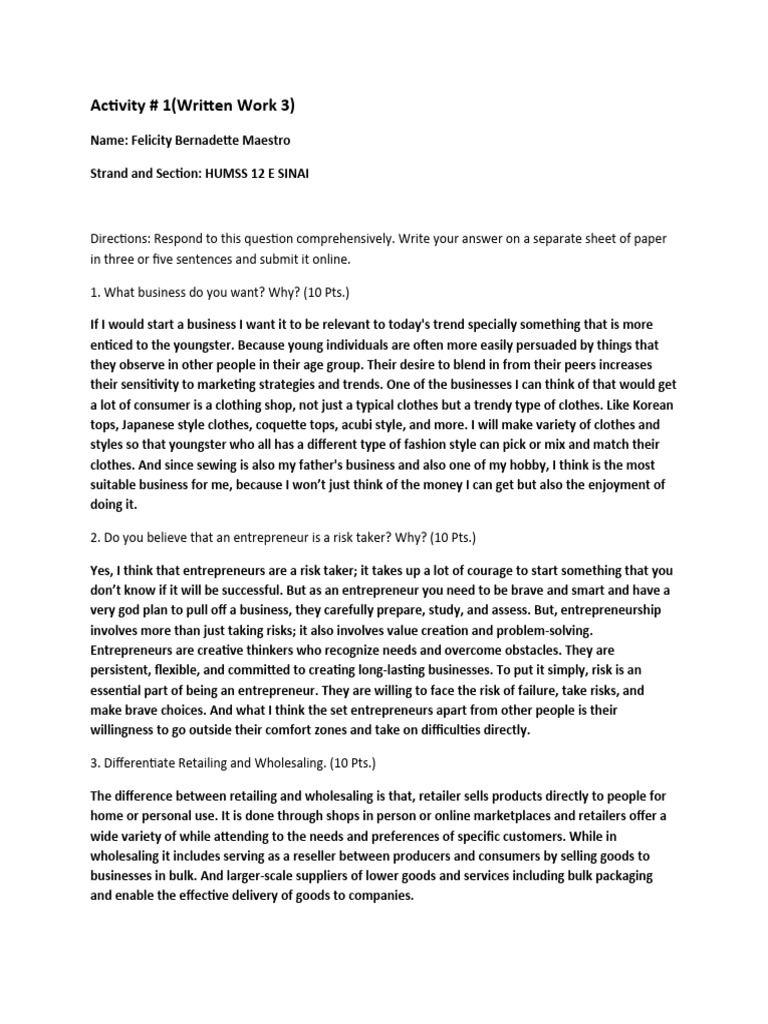 Entrep Essay | PDF | Retail | Entrepreneurship