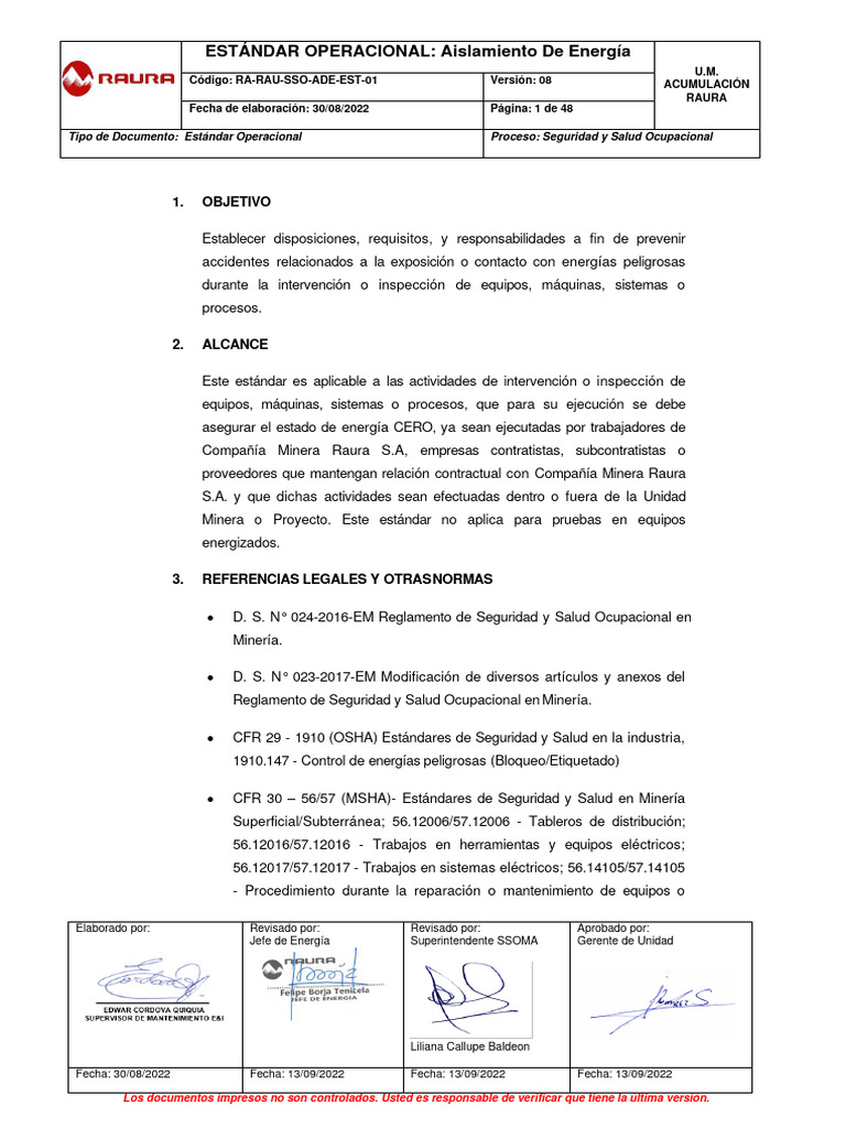 RA-RAU-SSO-ADE-EST-01 Aislamiento de Energia V 08 | PDF | Seguridad y ...