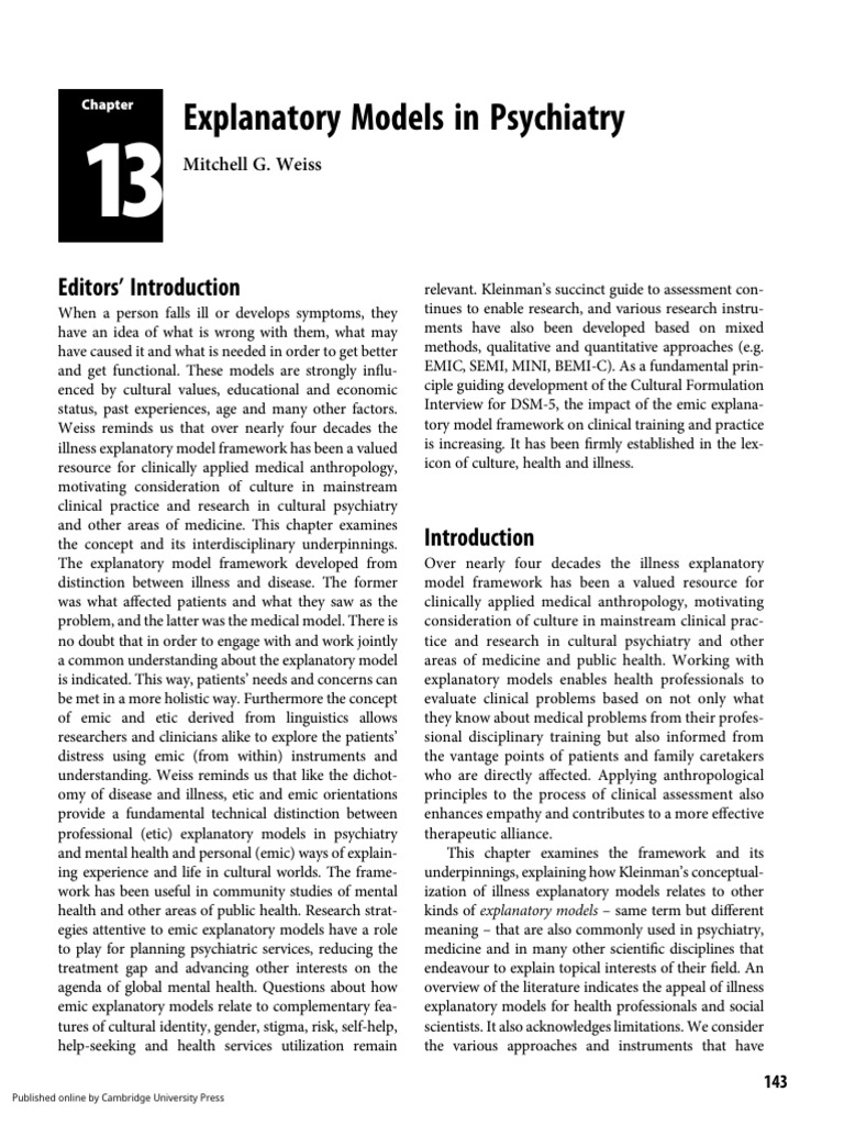 Explanatory Models in Psychiatry | PDF | Psychiatry | Mental Disorder