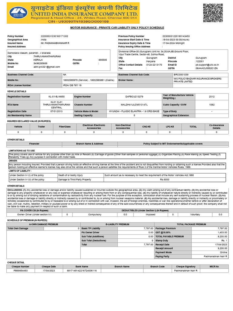 Policy | PDF | Insurance | Cheque
