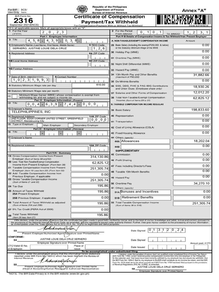 BIR 2316 (2023) | PDF