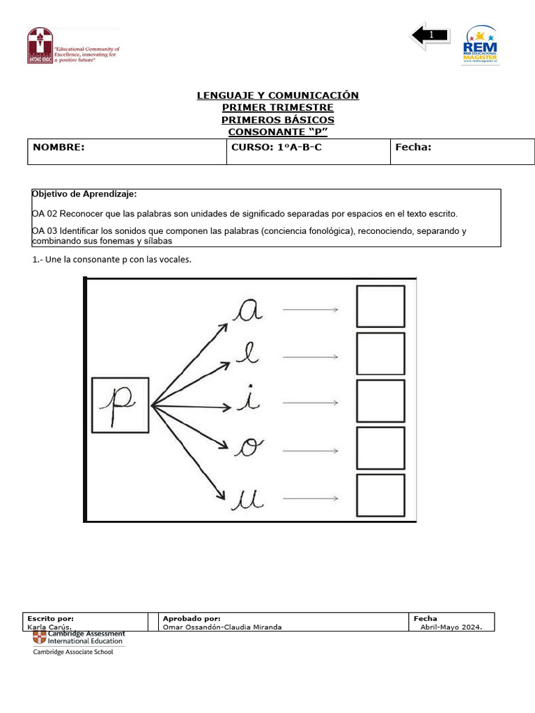 11guía Consonante P Primeros Básicos | PDF | Sílaba | Escritura