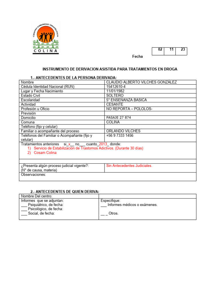 Instrumento de Derivacion CT Colina Claudio Vilches 021123 | PDF ...