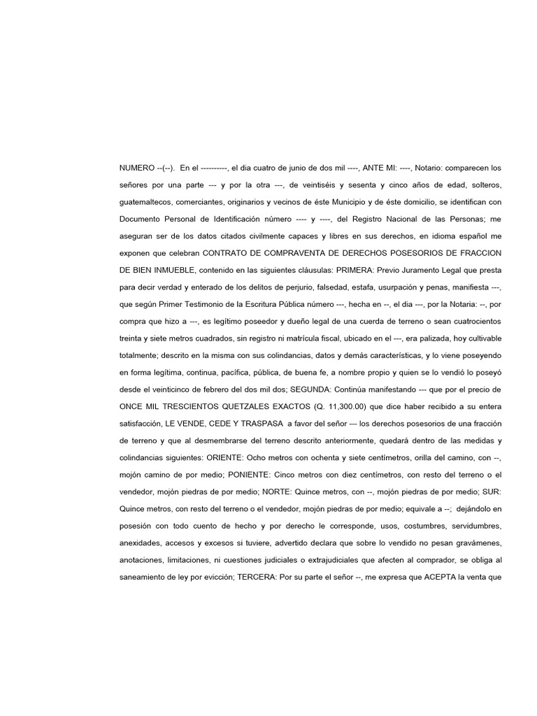 Compraventa Derechos Posesorios Fraccion Bien Inmueble Pdf Ley Común