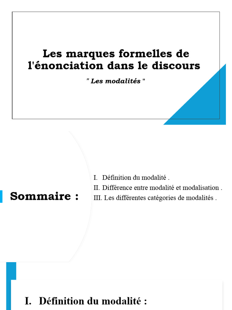 Définition et catégories de modalités | PDF | Vérité | Discours ...