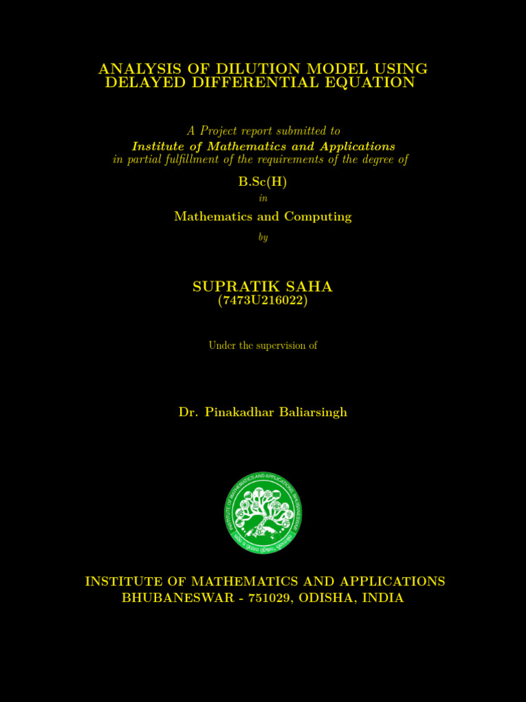 Analysis of Dilution Model Using Delayed Differential Equation 1 | PDF ...