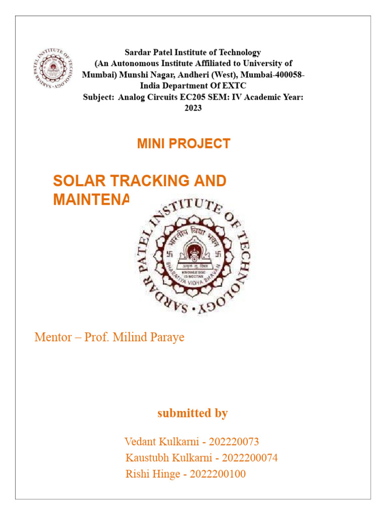 Mini Project Report | PDF | Solar Panel | Photovoltaics