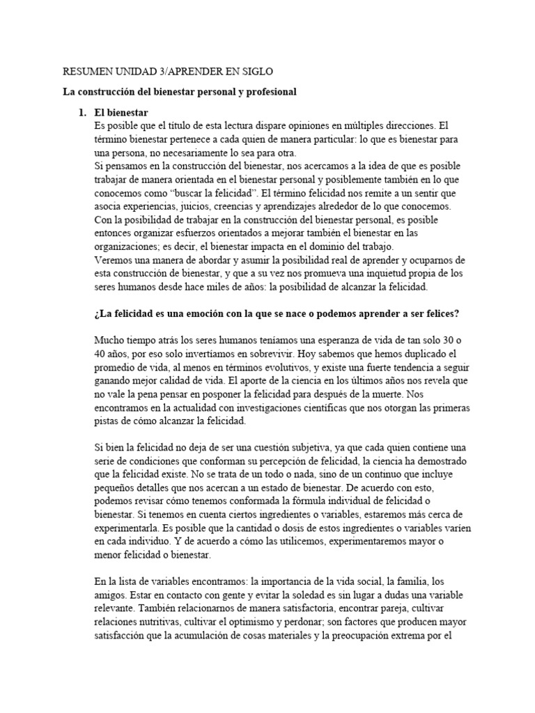 RESUMEN UNIDAD 3 | PDF | Las emociones | Felicidad