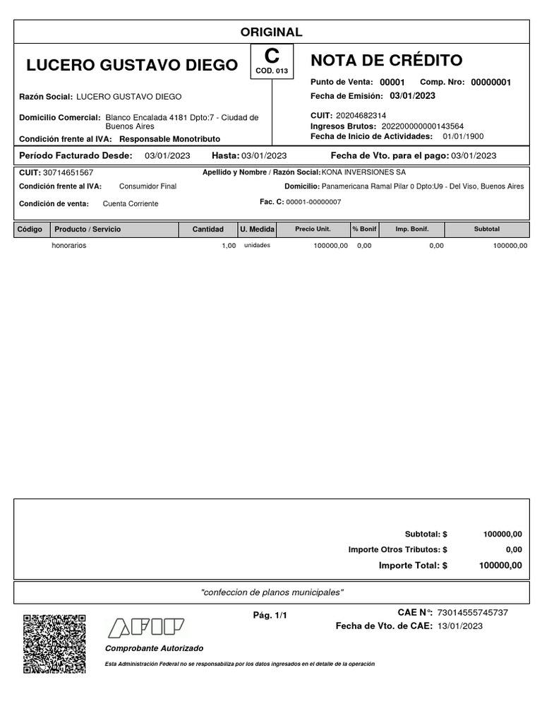 Nota de Crédito: Honorarios 2023 | PDF | Economias | Business