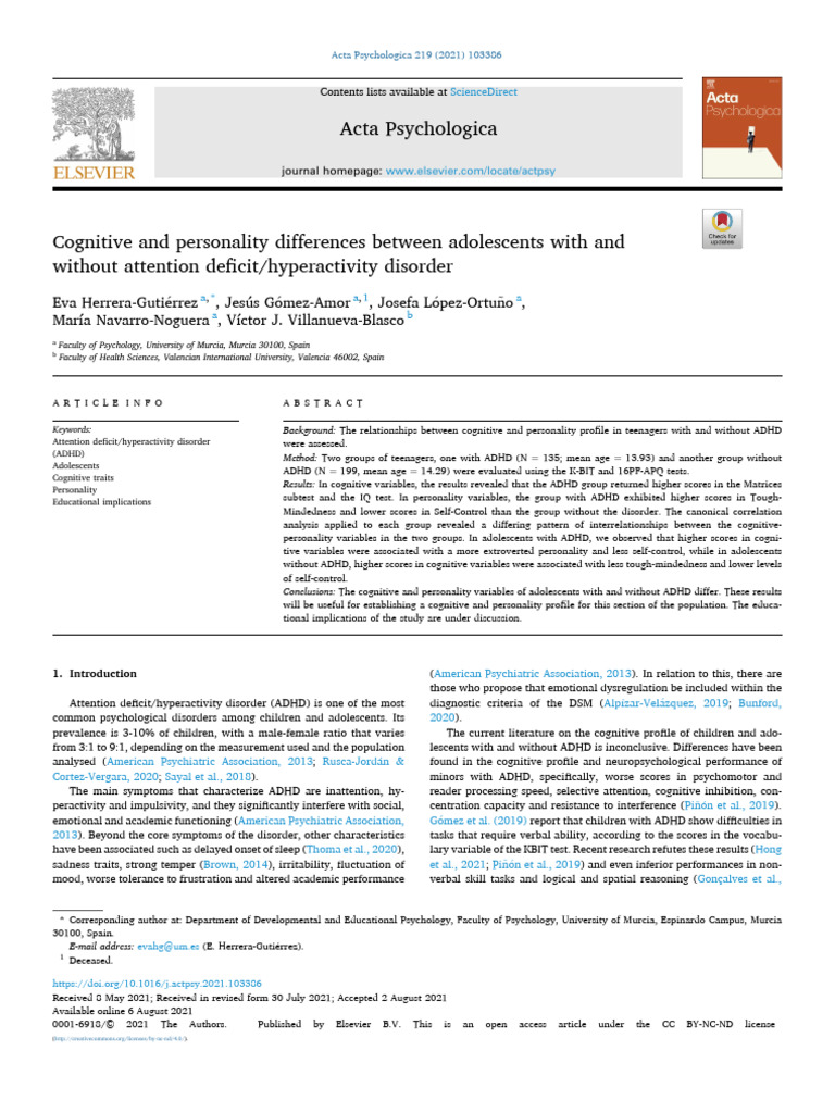 Cognitive and Personality Differences Between Adolescents With and ...