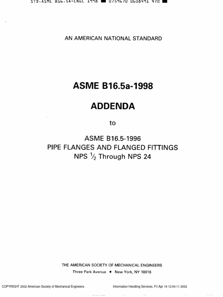 ANSI B16.5 - 1998 Conexões Flangeadas | PDF | Engineering