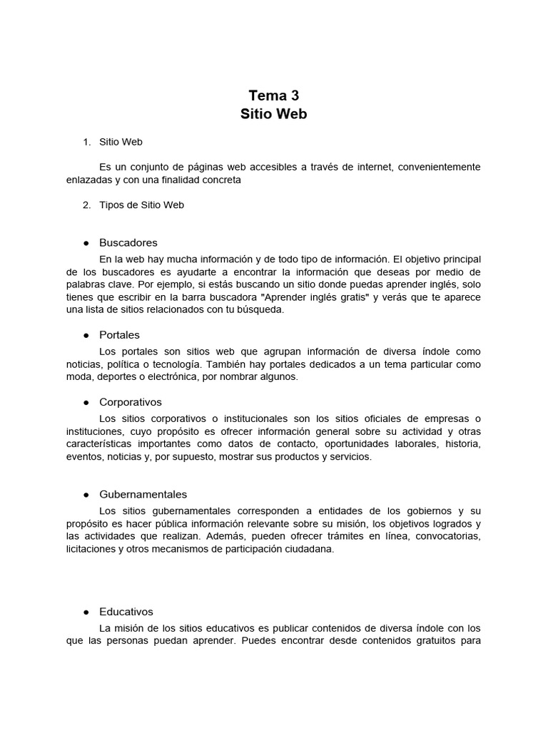 Tipos y Estructura de Sitios Web | PDF | Página web | Red mundial
