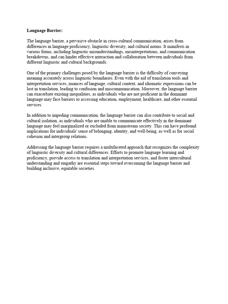 Language Barrier | PDF