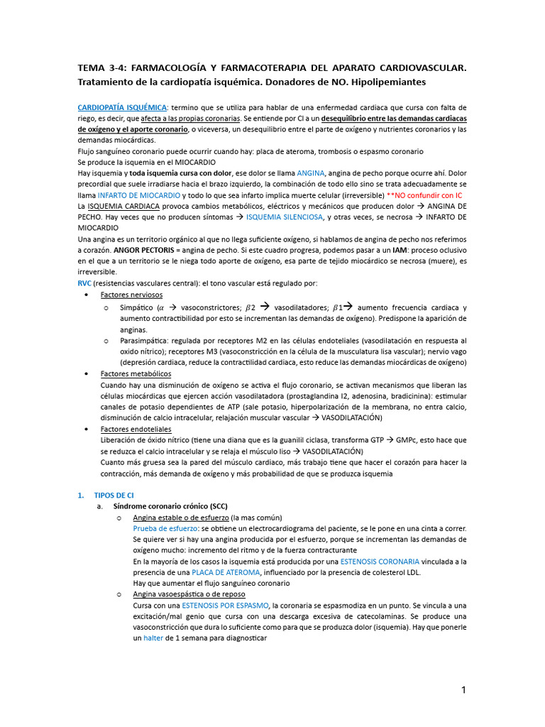 TEMA 3-4 Completo | PDF | Isquemia | Infarto de miocardio