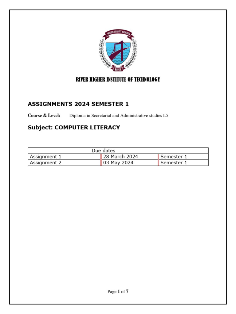 Computer Literacty Assignments 2024 | PDF | Central Processing Unit | Input/Output