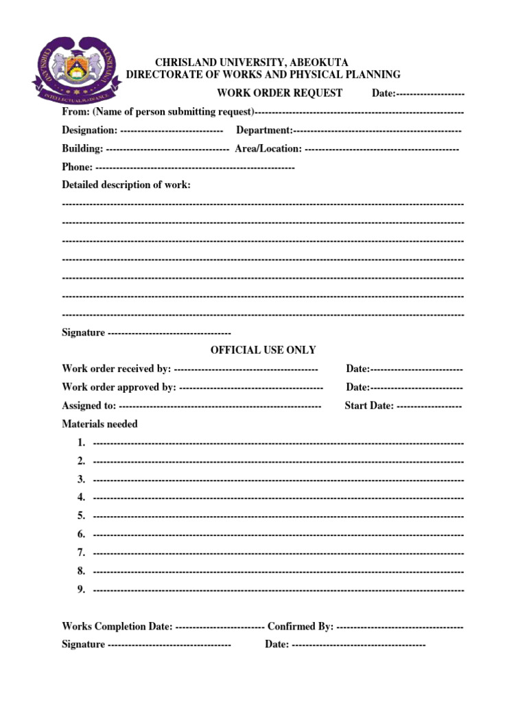 Work Order Request Template | PDF | Technology & Engineering