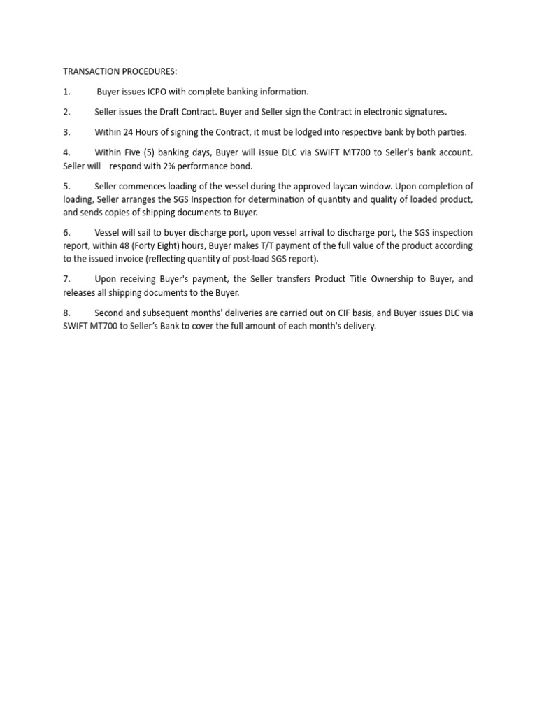 Transaction Procedures Cif | PDF