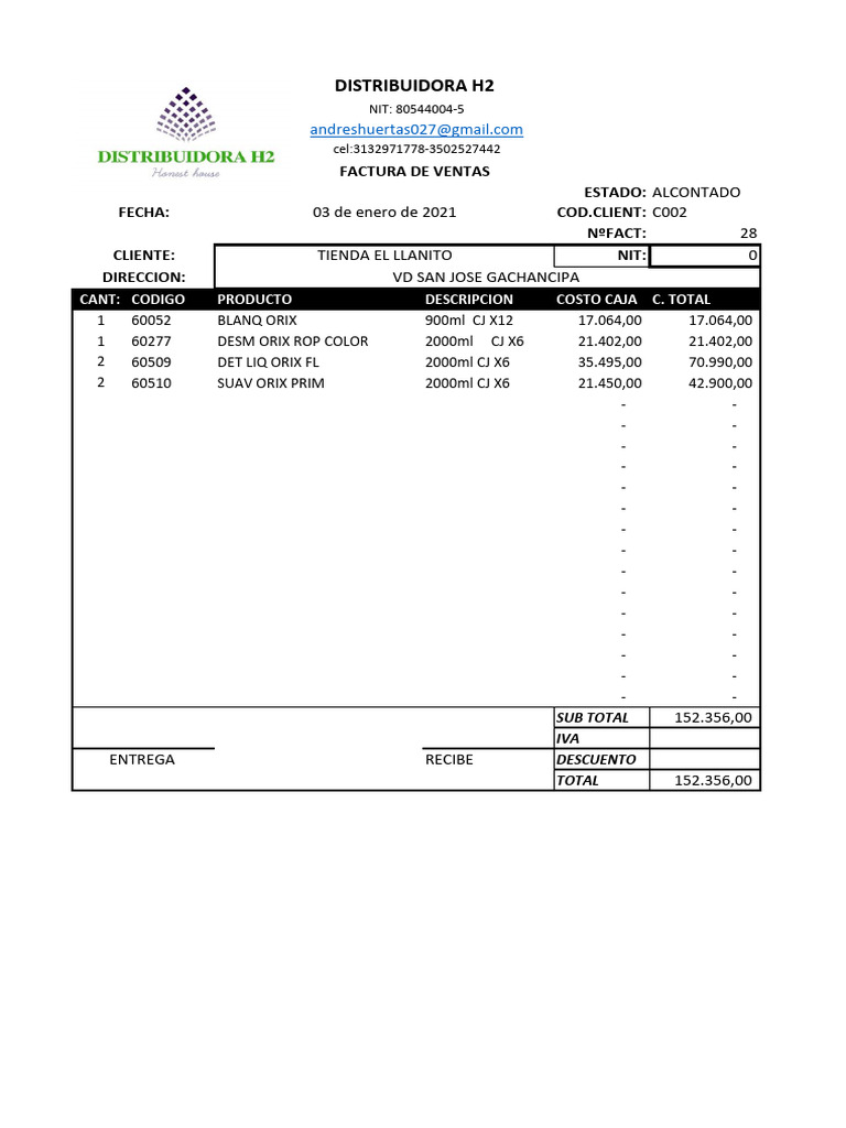 Factura de Ventas - Tienda El Llanito | PDF