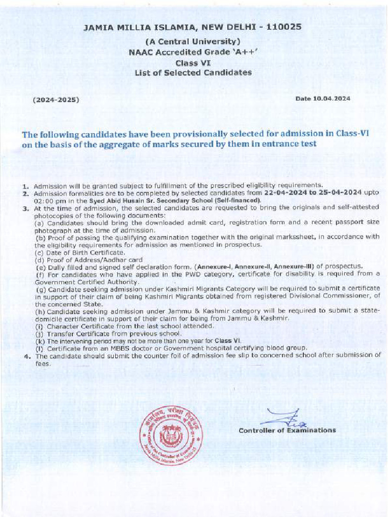 Class-VI List of Selected Candidates. - Compressed | PDF