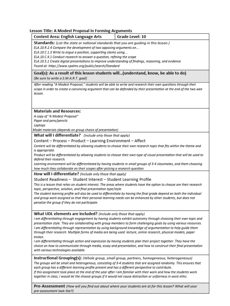 Eex 4294 Di-Udl-Lessontemplate | PDF | Learning | Essays