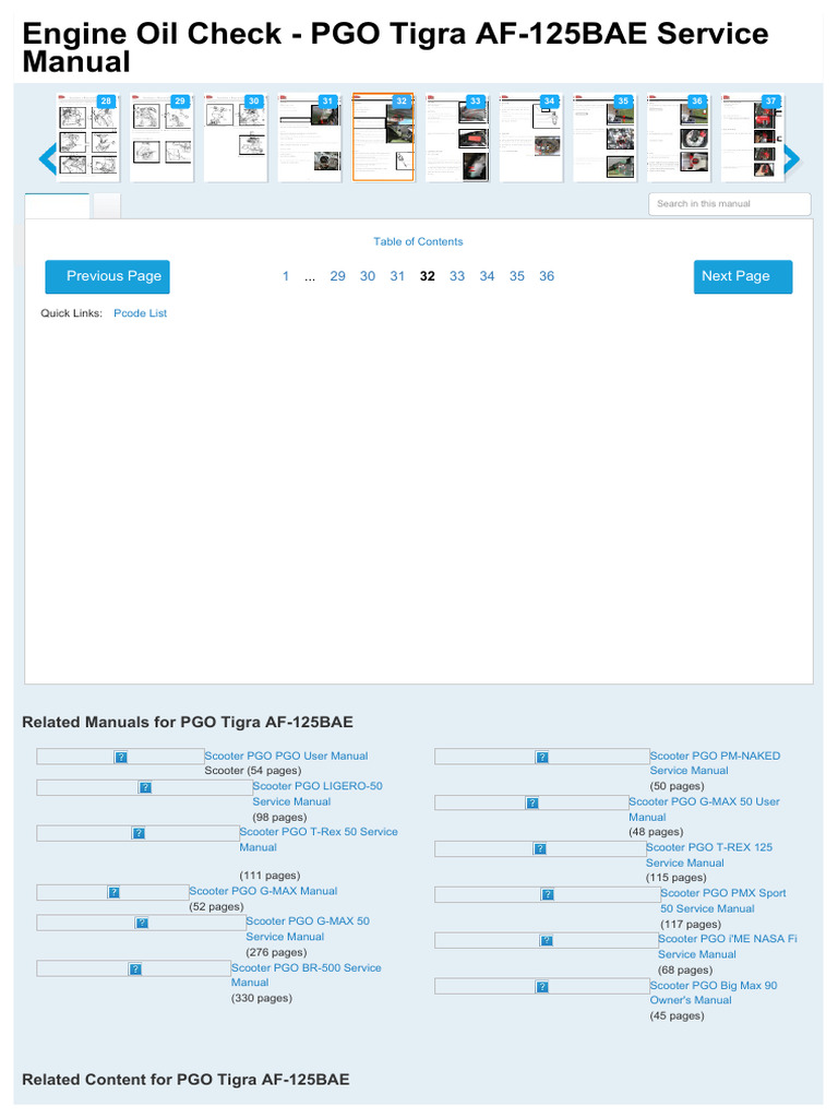Engine Oil Check - PGO Tigra AF-125BAE Service Manual [Page 32 ...
