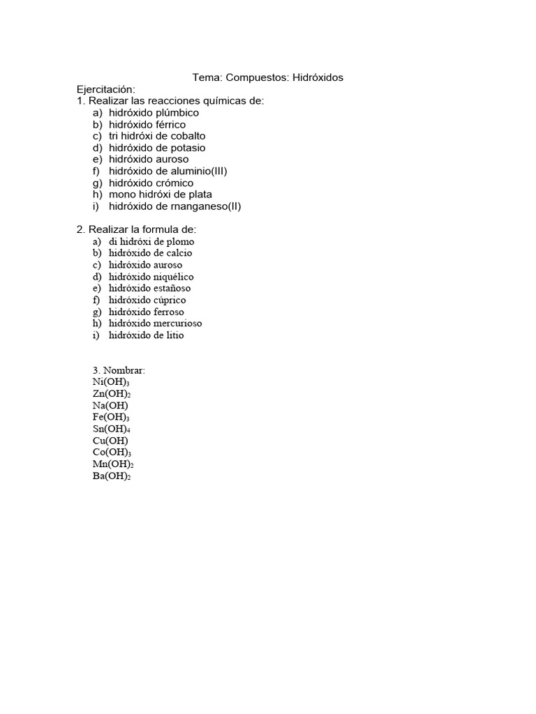 Ejercicios de Hidróxidos | PDF