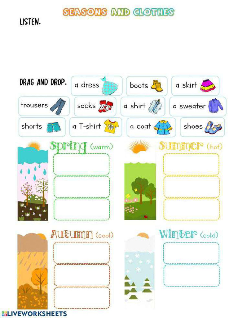 Clothes and seasons interactive worksheet | PDF