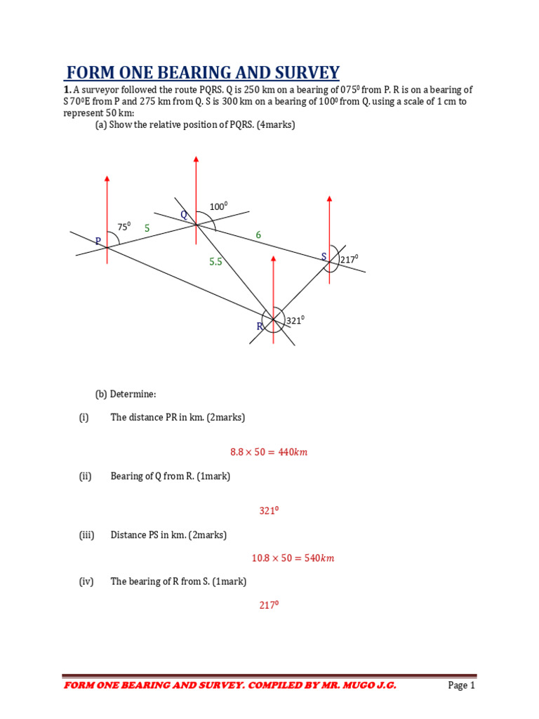 Form One Bearing and Survey Compiled | PDF | Surveying | Probability ...