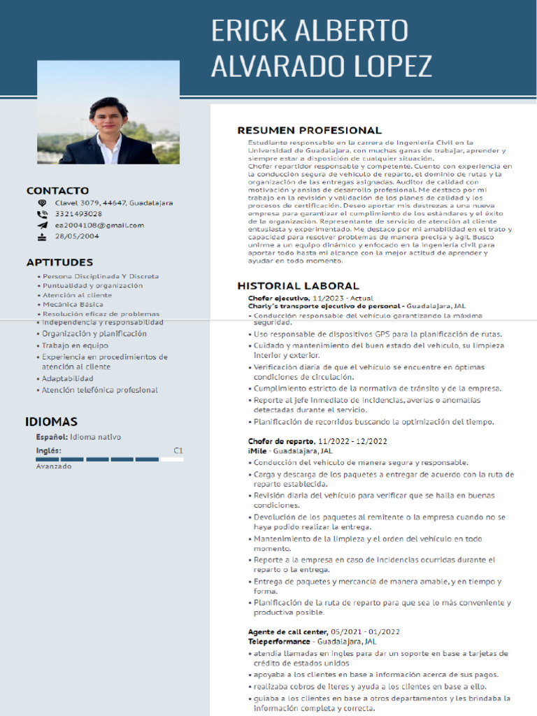 Curriculum Erick Alvarado | PDF