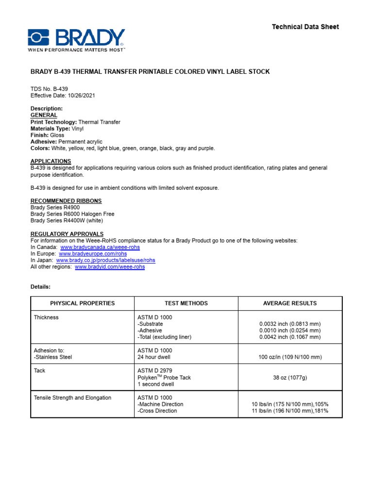 Datasheet B 439 | Download Free PDF | Chemical Substances | Materials