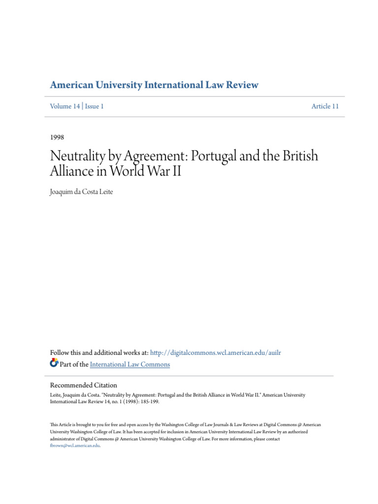 Neutrality by Agreement - Portugal and The British Alliance in Wor | PDF