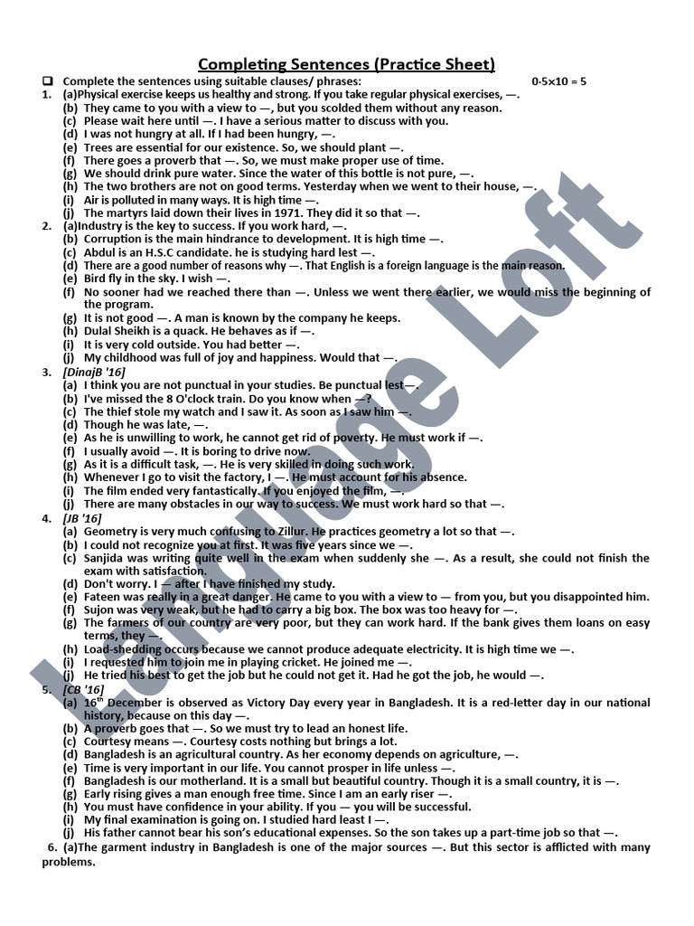 Completing Sentence | PDF