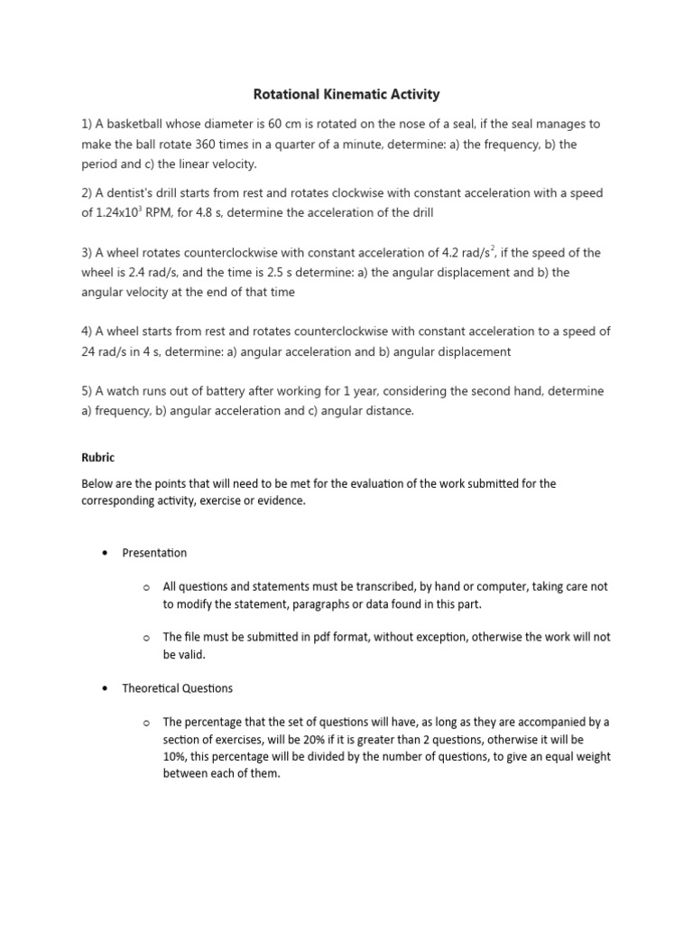 Rotational Kinematic Activity | PDF | Acceleration | Kinematics