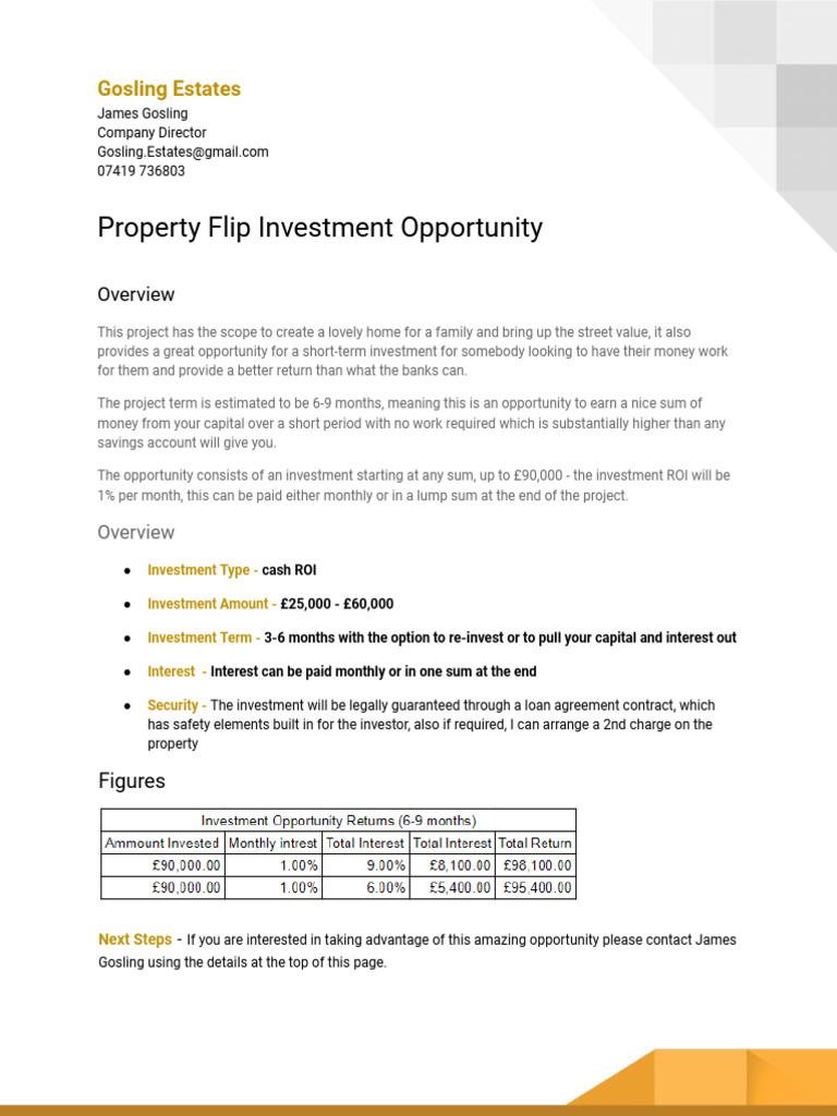 Investment Proposal Details Letter | PDF | Business