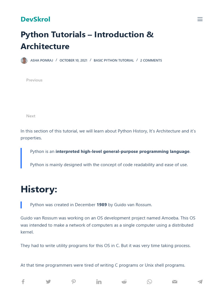 Python Tutorial Python Tutorials Introduction And Architecture Devskrol Download Free Pdf