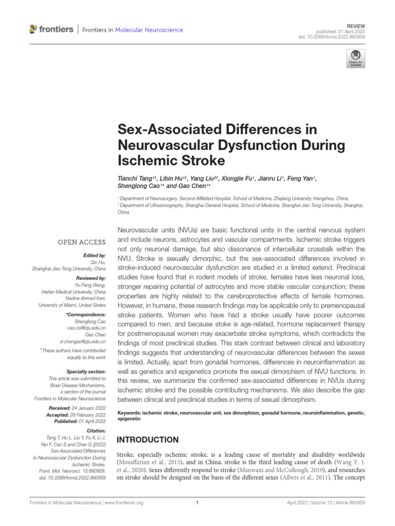 Sex Associated Differences In Neurovascular Dysfunction During Ischemic