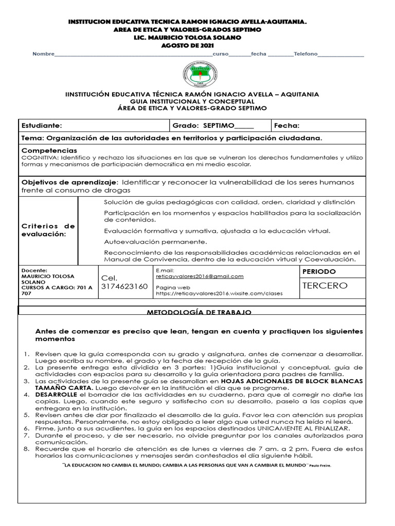 Etica Septimo Periodo III Guia 6 MT | PDF | Derecho penal | Abuso infantil